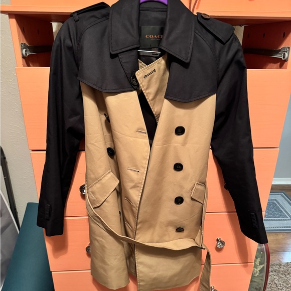 Coach | Jackets & Coats | Coach Tan And Black Trench Coat With Classic ...